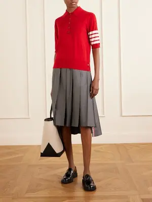 Thom Browne Grosgrain-trimmed Striped Wool Polo Shirt
