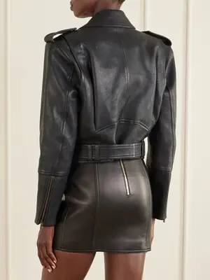 Balmain Cropped Belted Leather Biker Jacket