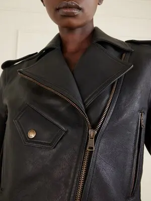 Balmain Cropped Belted Leather Biker Jacket