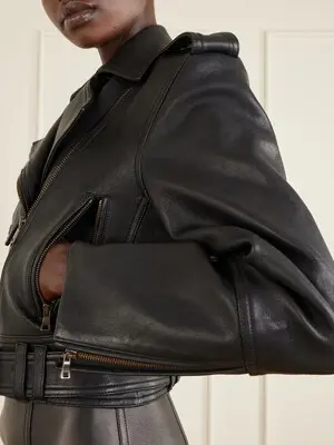 Balmain Cropped Belted Leather Biker Jacket