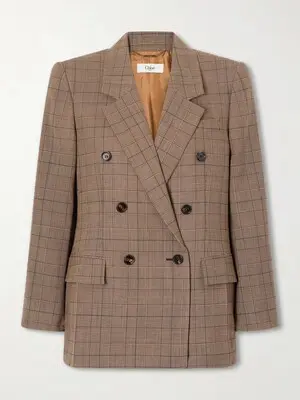 Chloé Double-breasted Checked Wool Blazer - Brown