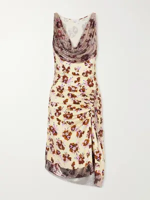 Rabanne Chainmail-embellished Floral-print Satin Mini Dress - Yellow