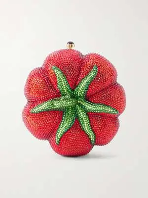 Judith Leiber Tomato Crystal-embellished Gold-tone Clutch