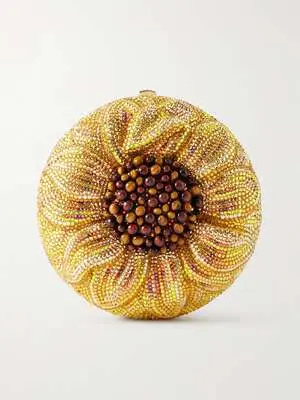 Judith Leiber Sunflower Crystal-embellished Gold-tone Clutch - Yellow