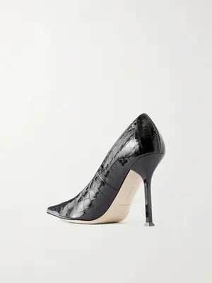 CHRISTEN Helix 95 Croc-effect Patent Leather Pumps - Black