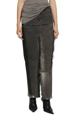 Rick Owens Dust Combo Denim Sliced Maxi Skirt - Grey