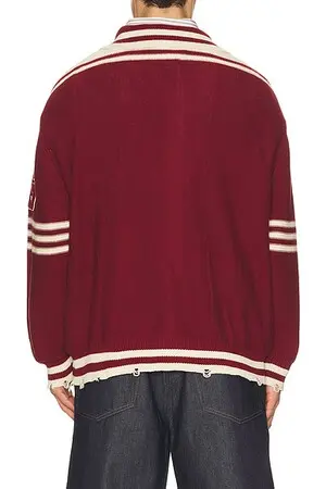 FOUND Varsity Patch Collared Cardigan - Deep Red
