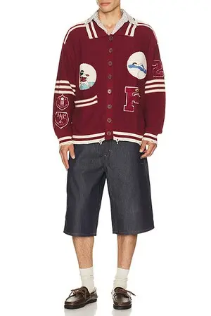 FOUND Varsity Patch Collared Cardigan - Deep Red