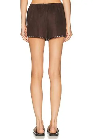 Staud Paddle Linen Shorts With Stud Embellishments - Root Studs