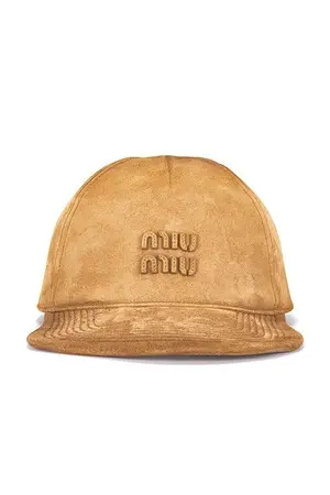 Miu Miu Lambskin Suede Baseball Cap - Miele