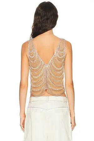 Lapointe Draped Crystal Embroidery V Neck Tank Top