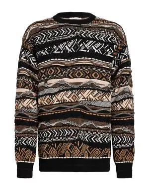 LANEUS Multicolor Patterned Knit Sweater - Black