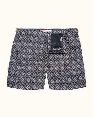 Orlebar Brown Mid-length Paisley Season Print Swim Shorts In Night Iris - Blue