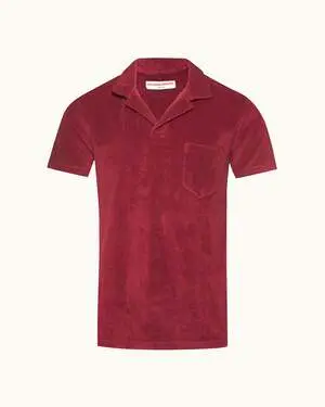 Orlebar Brown Tailored Fit Cotton Towelling Polo Hirt - Dark Ruby