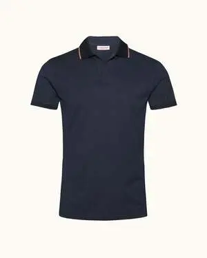 Orlebar Brown Tailored Fit Stripe Tipping Collar Polo Shirt In Night Iris - Blue