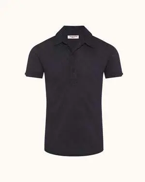 Orlebar Brown Navy Tailored Fit Linen Polo Shirt - Blue