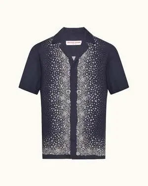 Orlebar Brown Relaxed Fit Linen Capri Collar Hirt In Night Iri - Blue