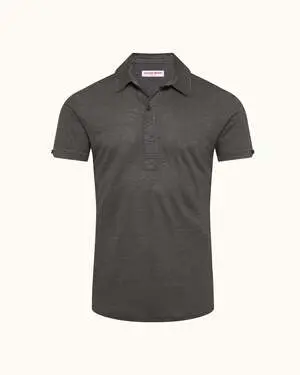 Orlebar Brown Tailored Fit Linen Polo Shirt - Volcano Ash Grey