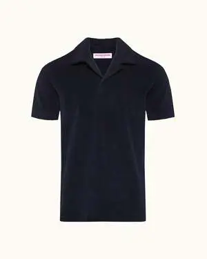 Orlebar Brown Relaxed Fit Cotton Towelling Resort Polo Shirt In Night Iris - Blue