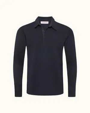 Orlebar Brown Claic Fit Pique Jerey Polo Hirt In Night Iri - Blue