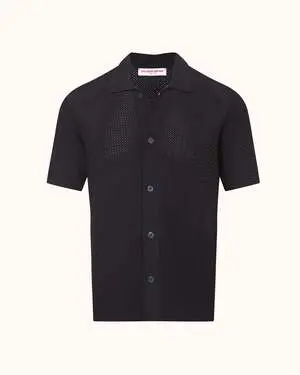 Orlebar Brown Capri Collar Chevron Crochet Shirt - Blue