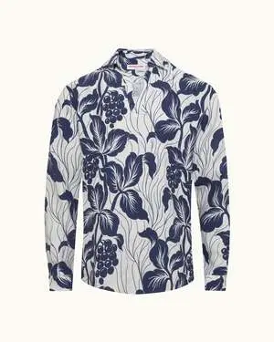 Orlebar Brown Relaxed Fit Long Sleeve Overhead Shirt In Night Iris - Blue