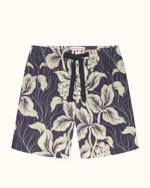 Orlebar Brown Relaxed Fit Linen Shorts With Exclusive Petralis Print In Night Iris - Blue