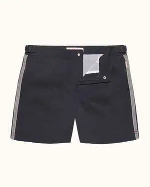 Orlebar Brown Mid-length Stretch Swim Shorts With Side Stripe In Night Iris - Blue