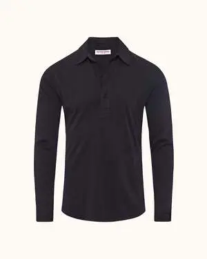 Orlebar Brown Tailored Fit Long-sleeve Modal-cashmere Polo Shirt In Night Iris - Blue