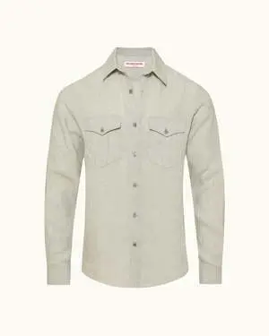 Orlebar Brown Tailored Fit Linen Shirt With Chest Pockets In Cliff - Grey