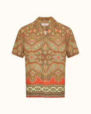 Orlebar Brown Relaxed Fit, Linen, Capri Collar Shirt In Vermillion - Red