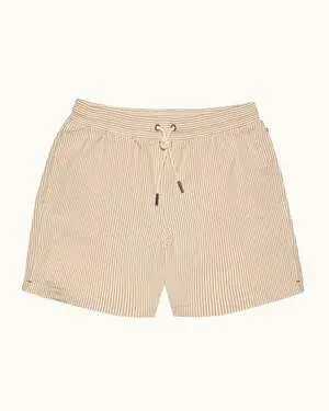 Orlebar Brown Mid-length Relaxed Fit Seersucker Stripe Drawcord Swim Shorts - Walnut