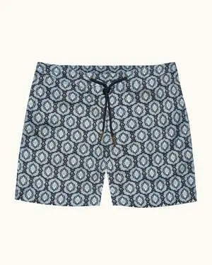 Orlebar Brown Mid-length Classic Fit Drawcord Swim Shorts With Passetto Print - Blue