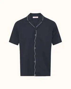 Orlebar Brown Relaxed Fit Embroidered Seersucker Shirt In Night Iris - Blue