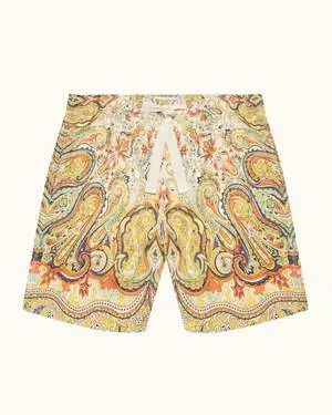 Orlebar Brown Relaxed Fit Linen Shorts With Fairground Print In Multi/ Vermillion - Multi/vermillion