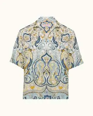 Orlebar Brown Relaxed Fit Overhead Linen Shirt With Fairground Print - Multi/blue