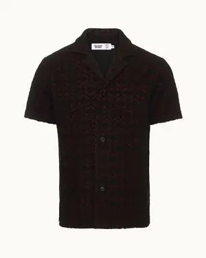 Orlebar Brown Automobili Lamborghini Hexagon Jacquard Relaxed Fit Capri Collar Cotton Hirt - Black/summer Red