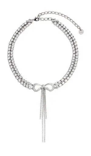 SELF-PORTRAIT Double Crystal Bow Choker With Tassel Detail - Silver
