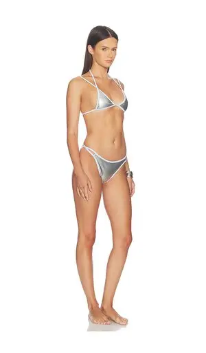 NARANJA FURCADO Latex Splash Matte Bent Bikini Set In Metallic Silver