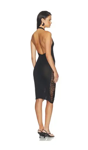HAELO Halter Knit Fringe Mini Dress