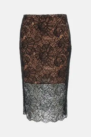 ROTATE BY BIRGER CHRISTENSEN Lace Pencil Midi Skirt - Black