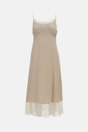 Simone Rocha Simone Rocha Lace Trim Midi Slip Dress Beige