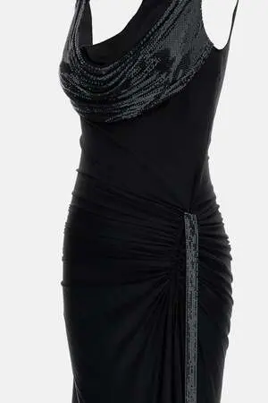 Rabanne Sleeveless Maxi Jersey Dress With Sequin Embellishment - Nero