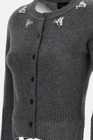 Simone Rocha Short Cardigan With Embroidered Crystals - Grigio