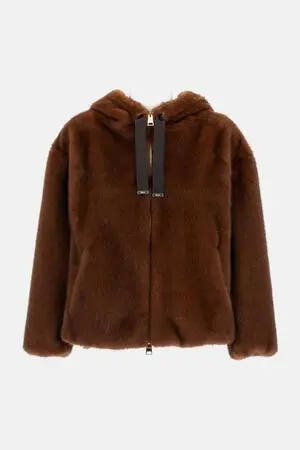 Herno Faux Fur Bomber Jacket With Drawstring Hem - Brown