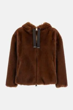 Herno Faux Fur Bomber Jacket With Drawstring Hem - Marrone