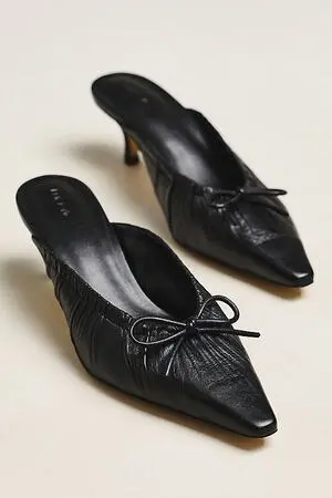 Maeve Cched Bow Kitten Heel Mules - Black
