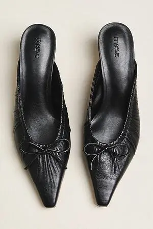 Maeve Cched Bow Kitten Heel Mules - Black