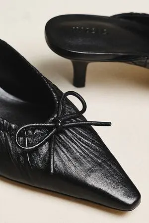 Maeve Cched Bow Kitten Heel Mules - Black