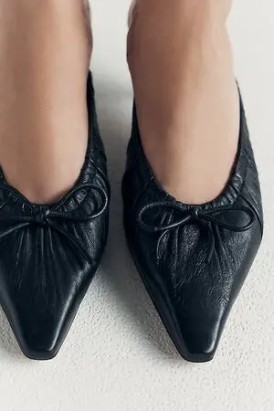 Maeve Cinched Bow Kitten Heel Mules - Black